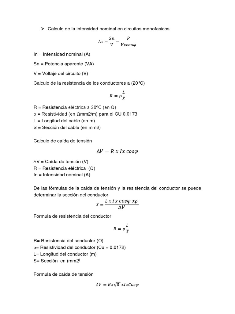 Calculo de La Intensidad Nominal en Circuitos Monofasicos | Corriente ...