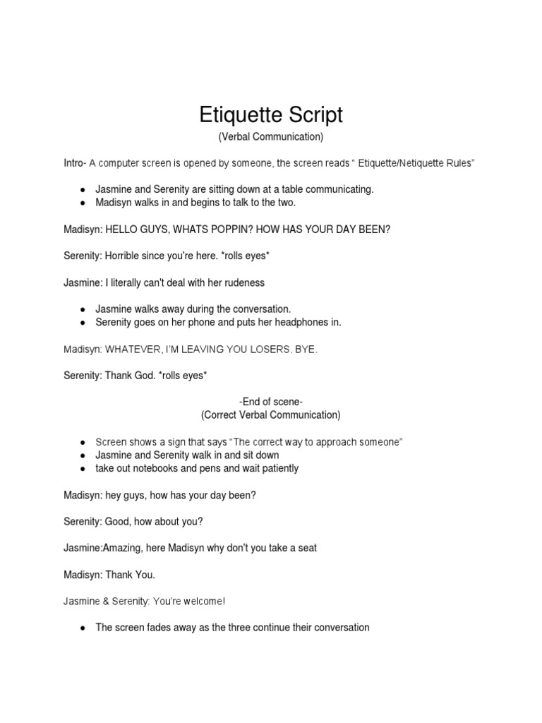 Etiquette Script | PDF | Leisure