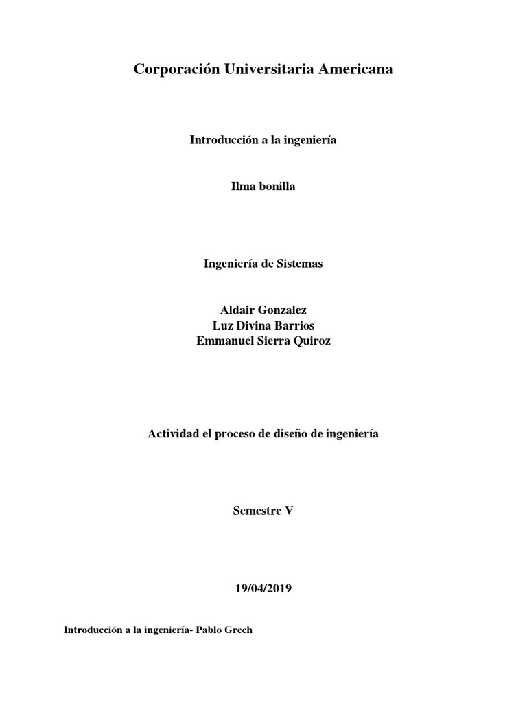Actividad El Proceso de Diseño de Ingeniería | PDF | Ingeniería | Diseño