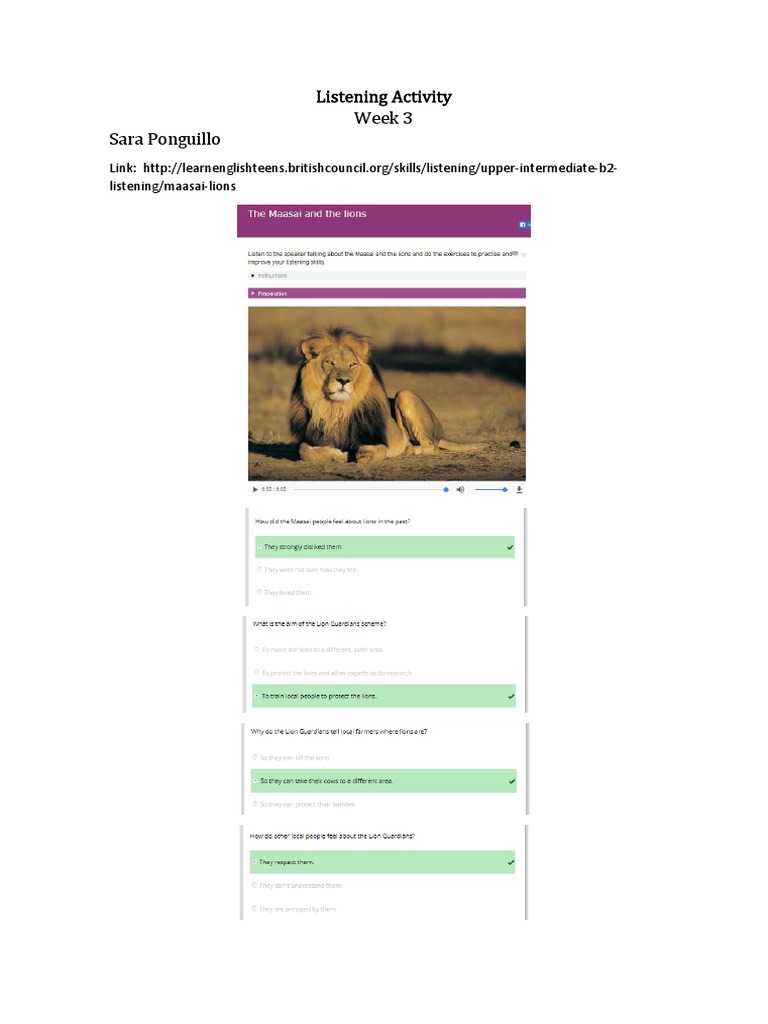 Week 3 Listening Activity: Maasai Lions | PDF | Social Science | Wellness