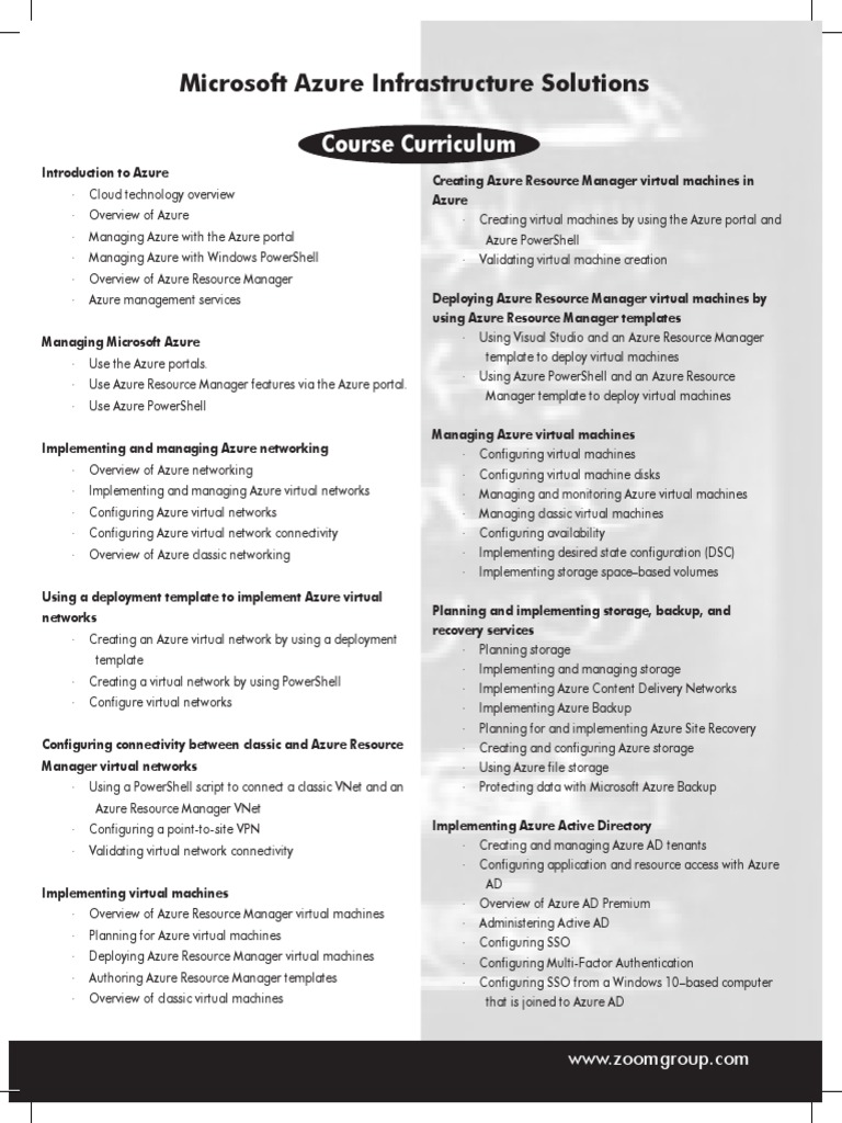 Microsoft Azure Infrastructure Solutions: Course Curriculum | PDF ...