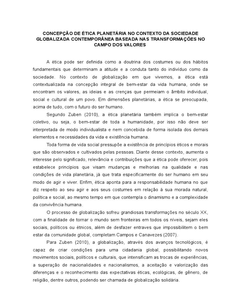 Ética Planetária na Globalização Contemporânea | PDF | Globalização ...