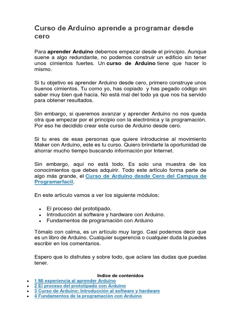 Curso de Arduino Aprende A Programar Desde Cero | PDF | Entorno de ...