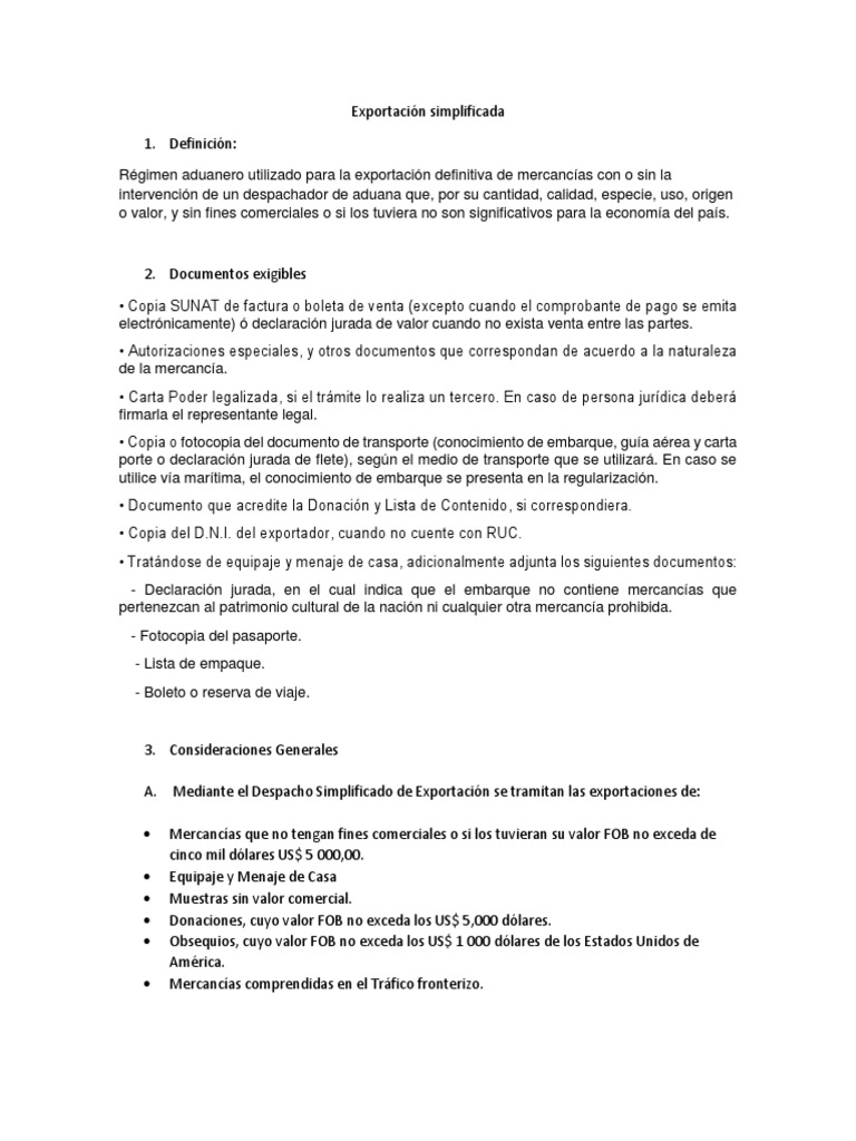 Exportacion Simplificada | PDF | aduana | Exportaciones
