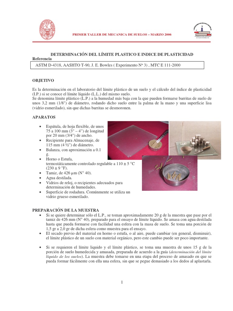 Determinacion Del Limite Plastico PDF | PDF | Mecánica de suelos ...