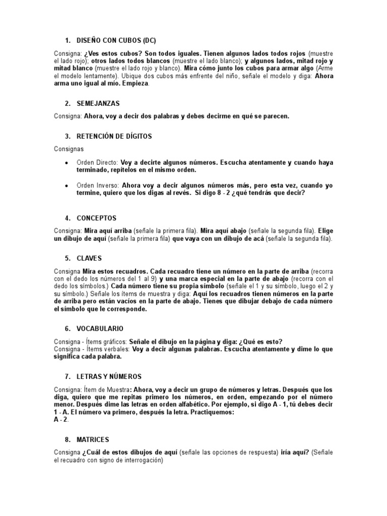 Consignas Del Wisc. | PDF