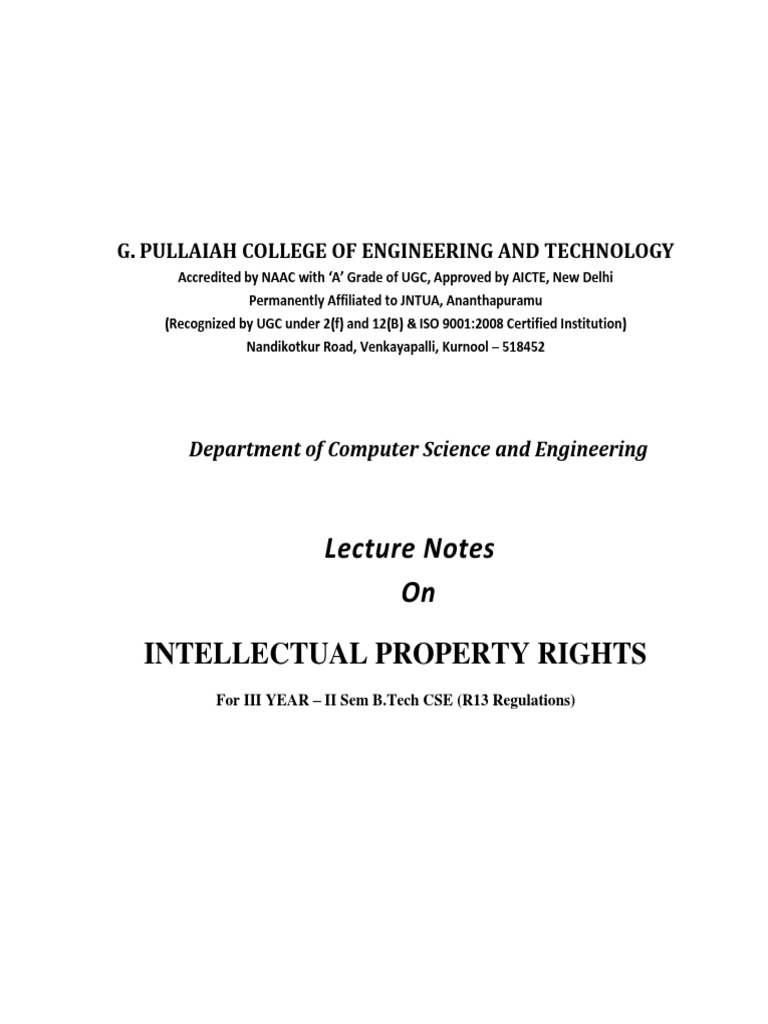 IPR Lecture Notes for B.Tech CSE | PDF | Trade Secret | Intellectual ...