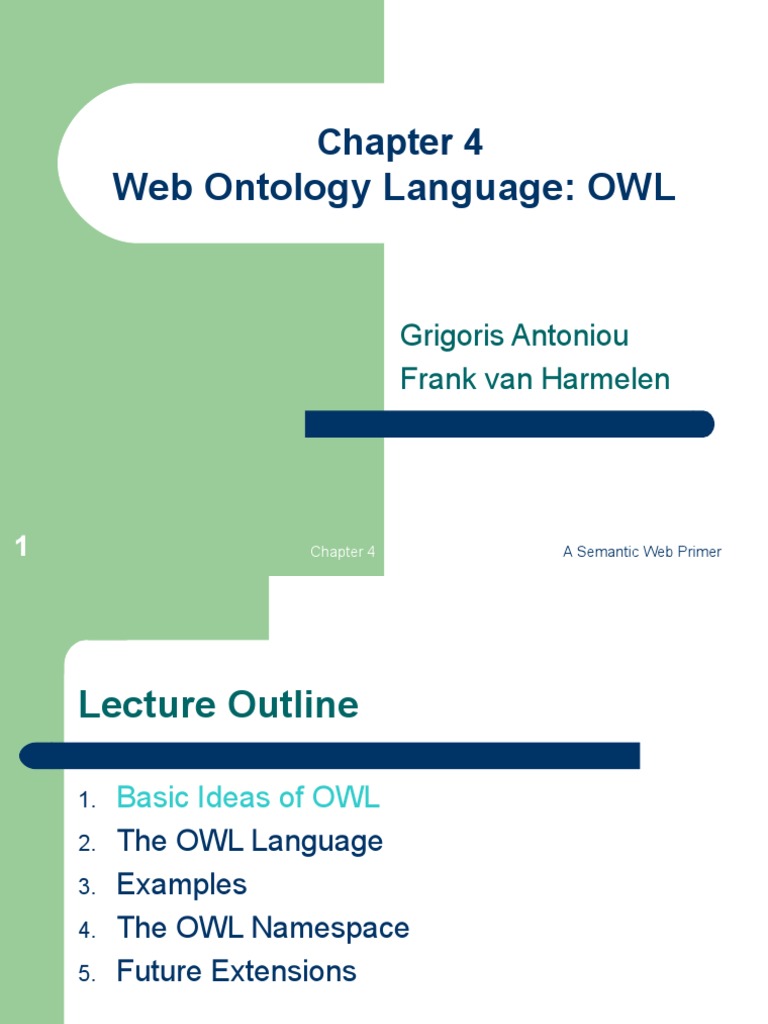Web Ontology Language: OWL: Grigoris Antoniou Frank Van Harmelen | PDF | Resource Description ...