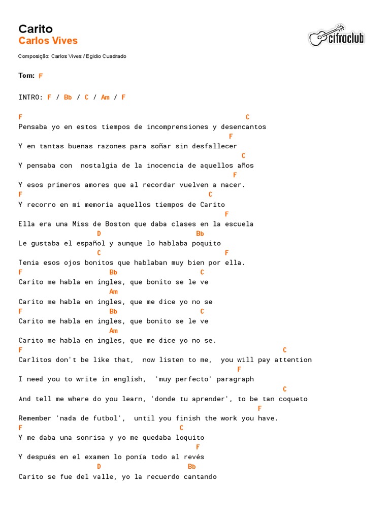 Cifra Club - Carlos Vives - Carito PDF | PDF | Entretenimiento (general)