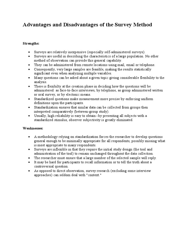 Advantages and Disadvantages of the Survey Method