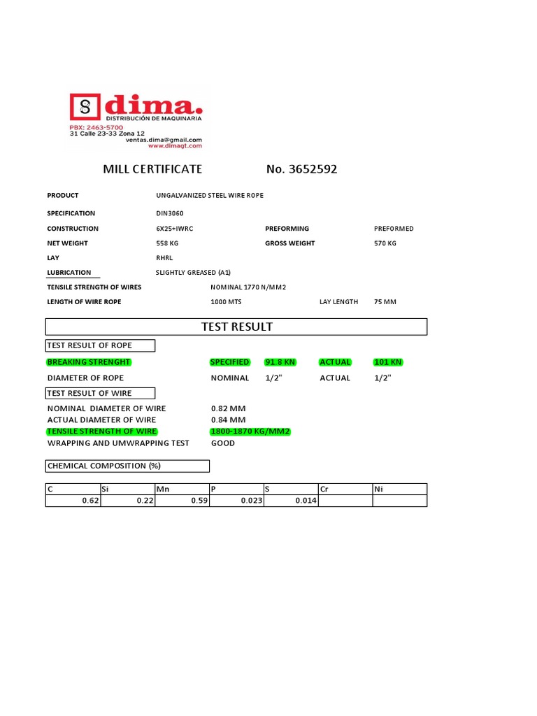 Mill Certificate No. 3652592: Product | PDF | Wire | Equipment