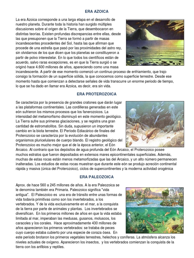 Era Azoica, Proterozoica, Era Paleozoica, Era Mesozoica, Era Cenozoica ...