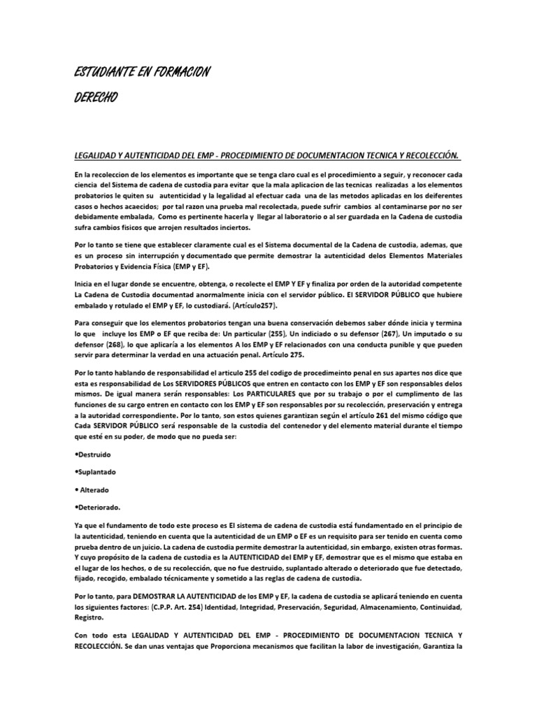 Legalidad y Autencidad Del Elemento Material Probatorio | PDF | Juez ...