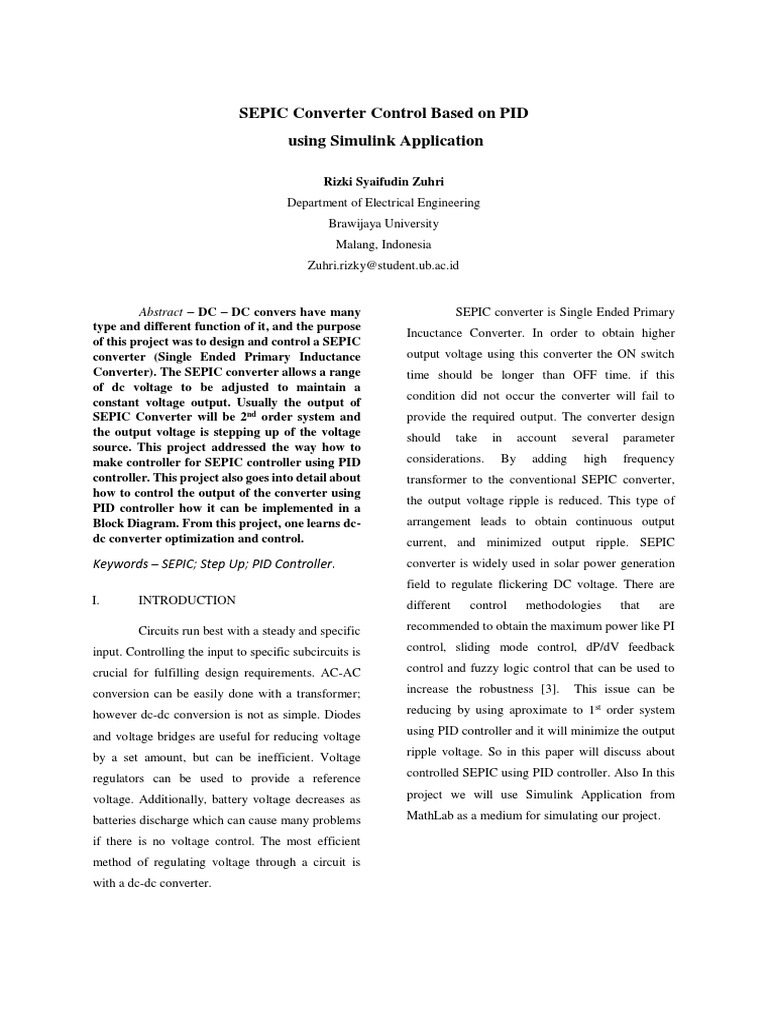 SEPIC Converter Control Based On PID Using Simulink Application | PDF | Direct Current | Control ...