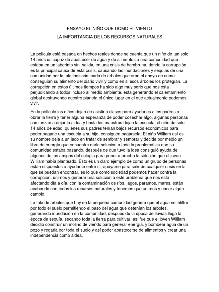Ensayo El Niño Que Domo El Viento