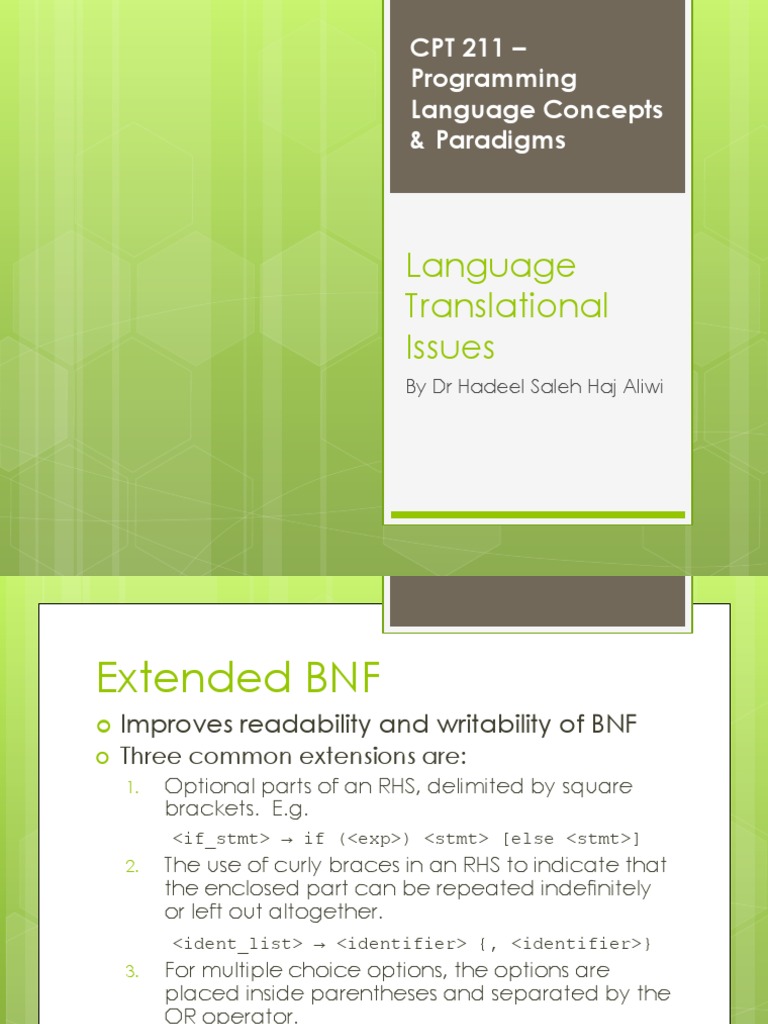 Language Translational Issues: CPT 211 - Programming Language Concepts ...