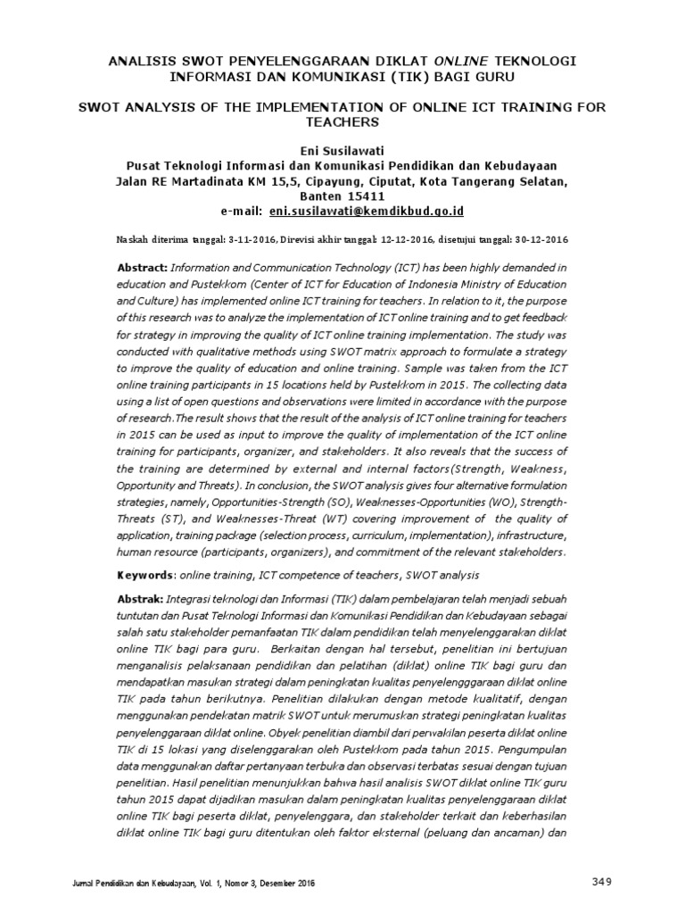 Contoh Analisis Swot Penyelenggaraan Diklat | Download Free PDF | Swot ...