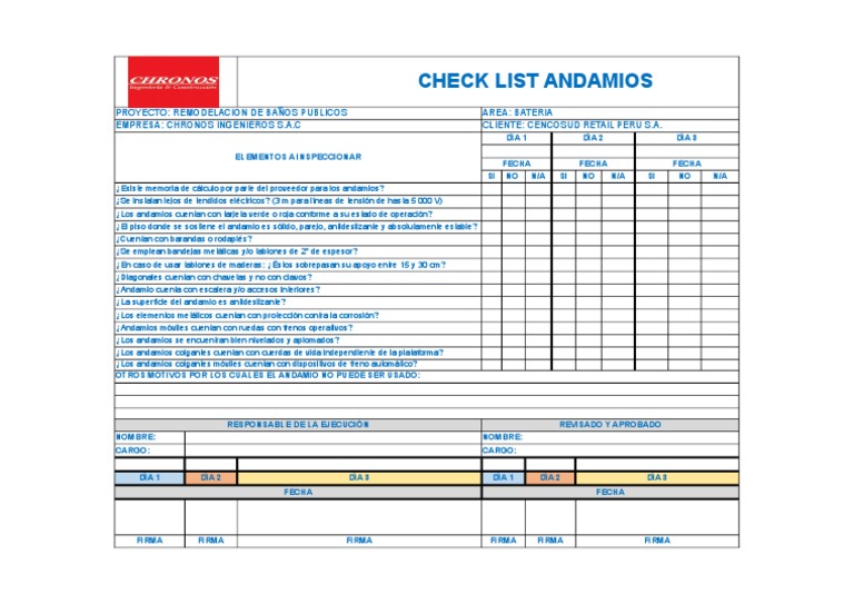 Checklist de Seguridad para Andamios | PDF | Andamio