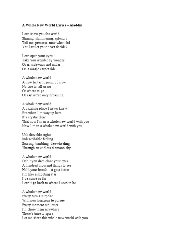 A Whole New World Lyrics | PDF
