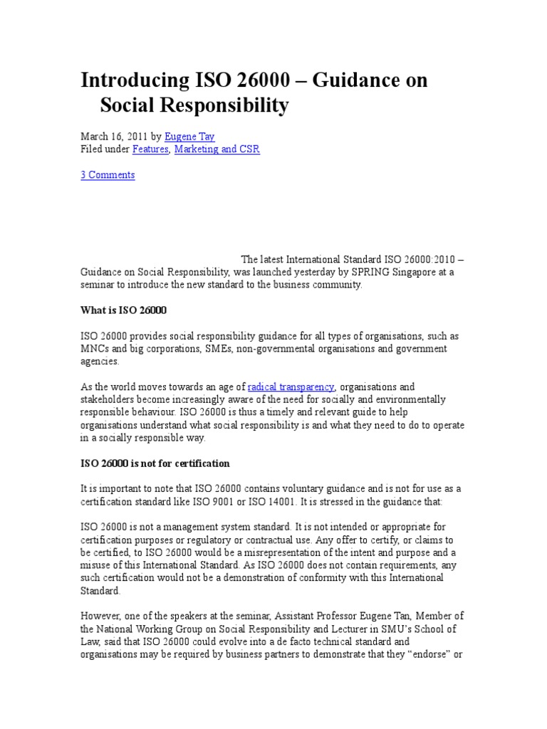 ISO 26000: Guidance on Social Responsibility | PDF | Corporate Social ...