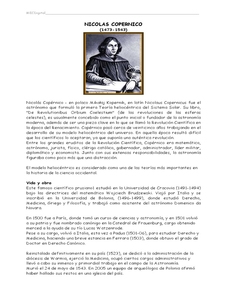 Nicolas Copernico | PDF | Nicolás Copérnico | Astronomía