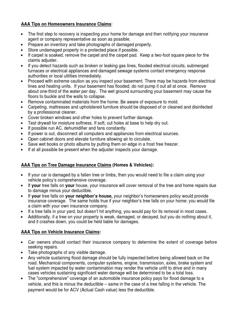 Tips On Insurance Claims | PDF | Vehicle Insurance | Basement