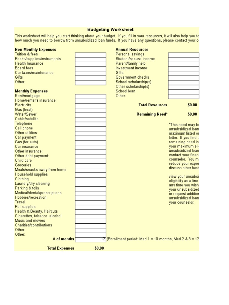Budgeting Worksheet: Non-Monthly Expenses Annual Resources | PDF ...