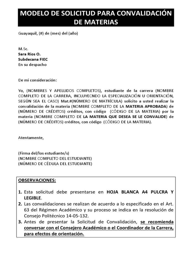 Modelo para Solicitar Convalidacion | PDF