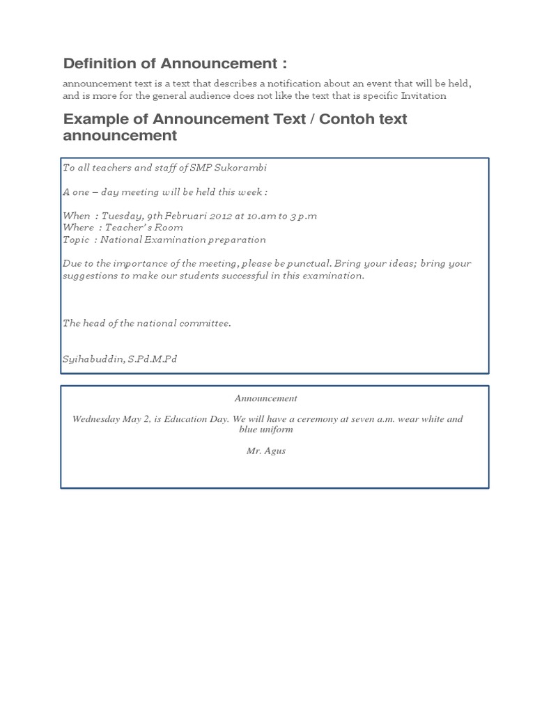 Definition of Announcement | PDF | Communication | Cognition