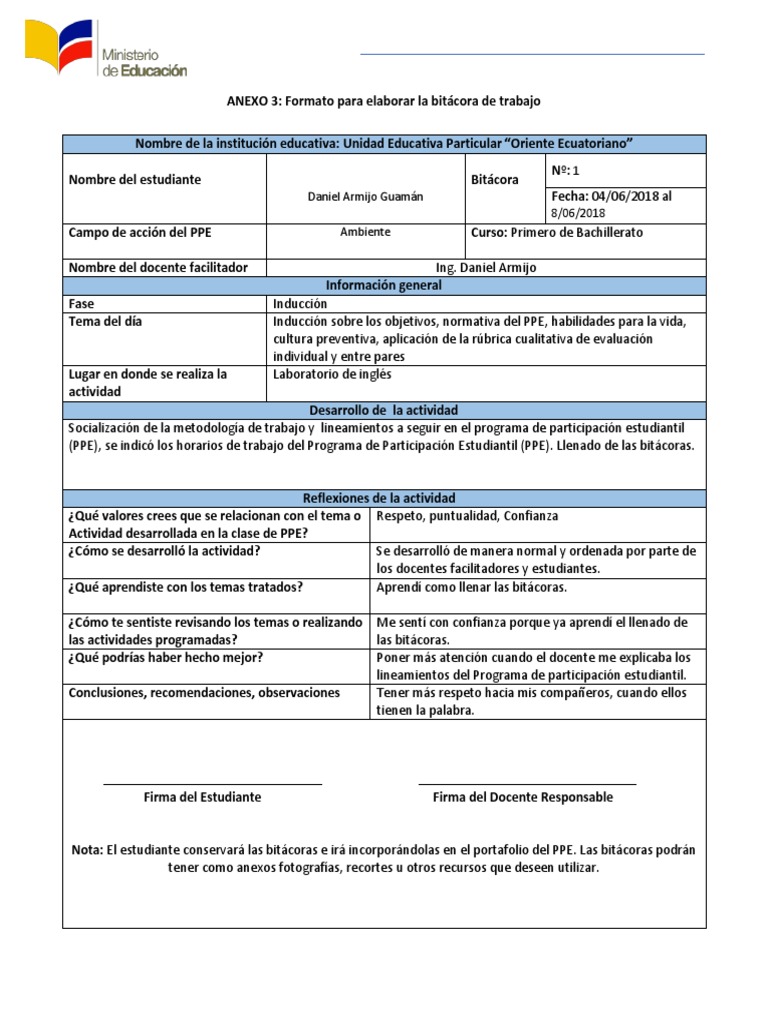 Ejemplo de Bitacora | Blog | Evaluación