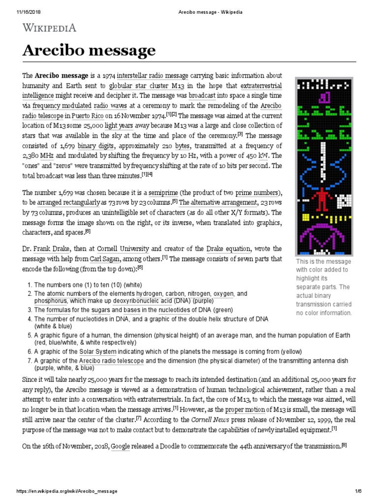 Arecibo Message - Wikipedia | PDF | Astronomy | Outer Space