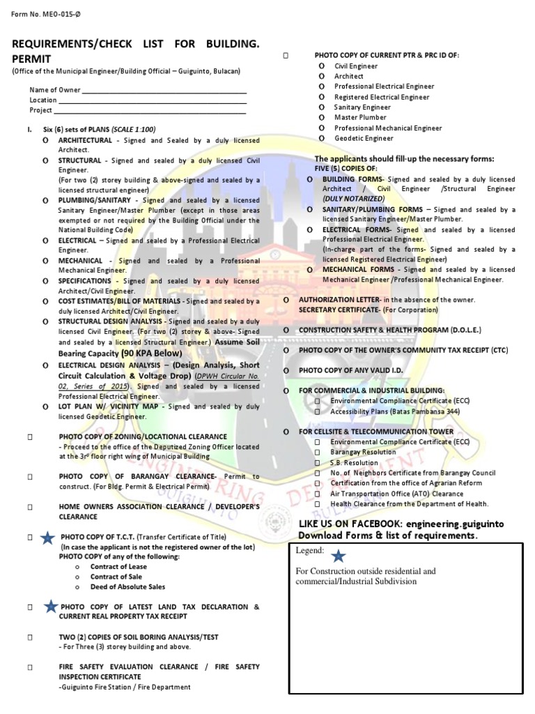 Requirements Checklist for Building Permit Applications in Guiguinto ...