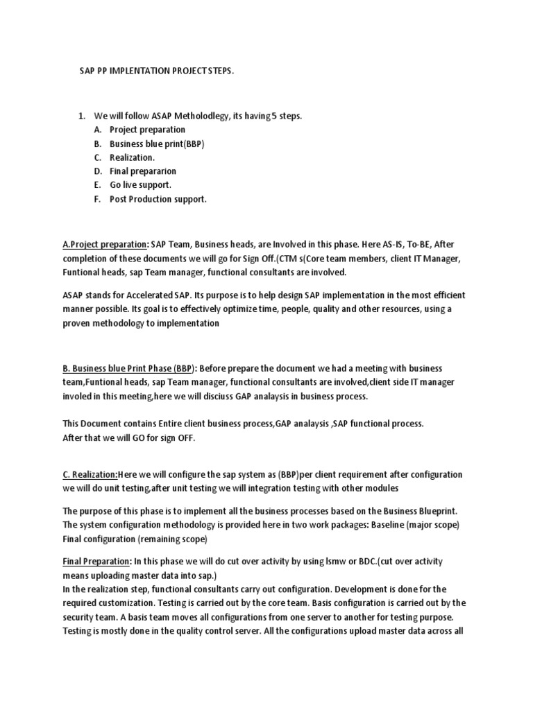Sap PP Project Implementatinsteps | PDF | Software Development ...