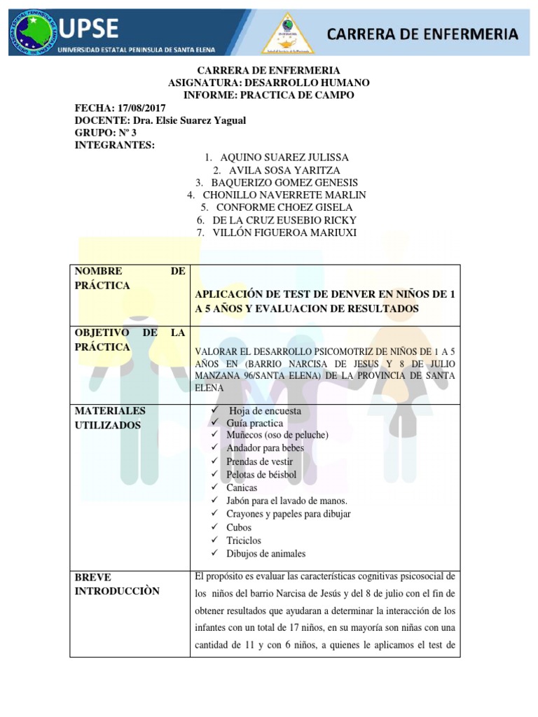 Test de Denver Grupal-Original | PDF | Educación primaria | Cognición
