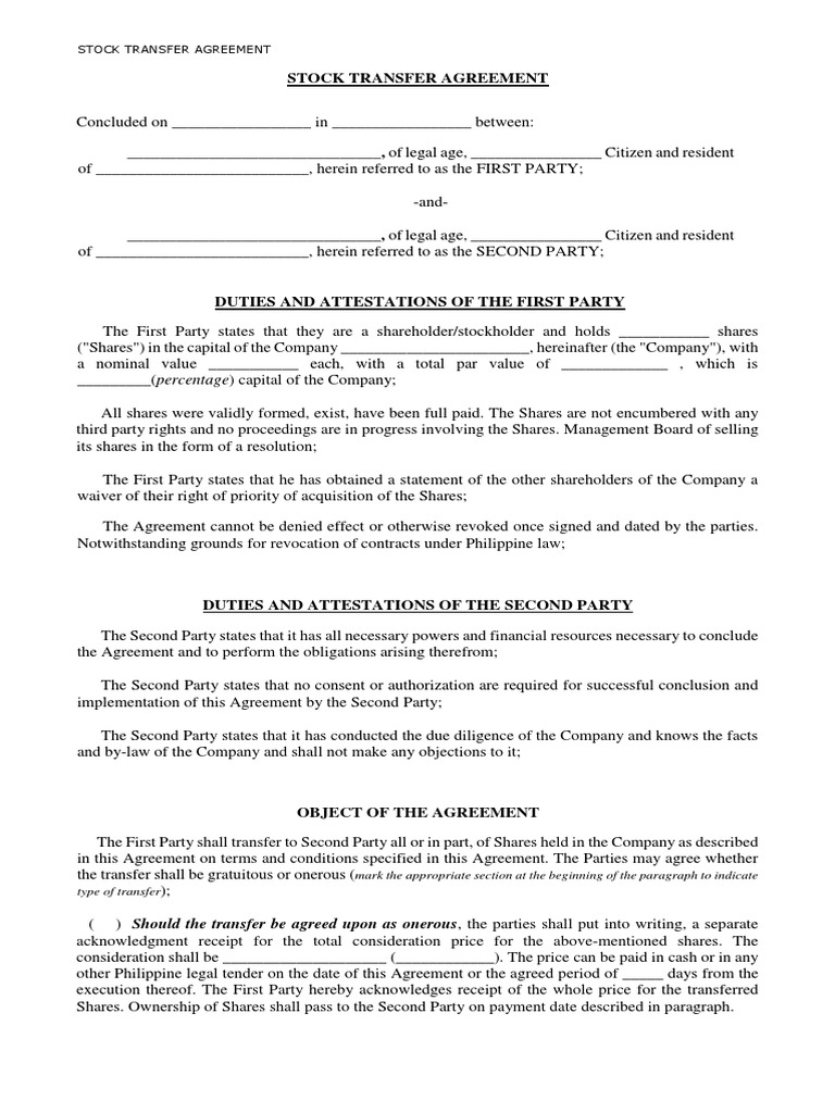 Stock Transfer Agreement 101 Download Free Pdf Stocks Board Of