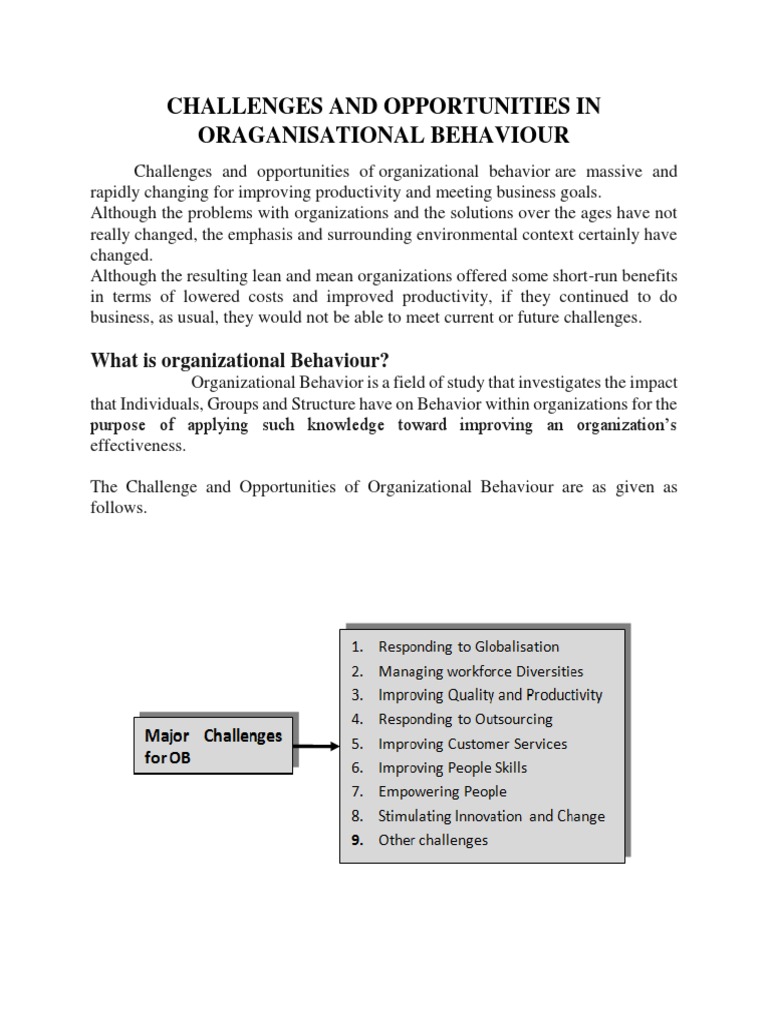 Challenges and Opportunities in Oraganisational Behaviour | PDF ...