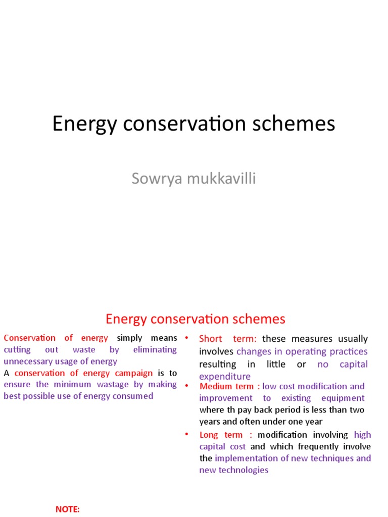 Energy Conservation Schemes: Sowrya Mukkavilli | PDF | Energy ...