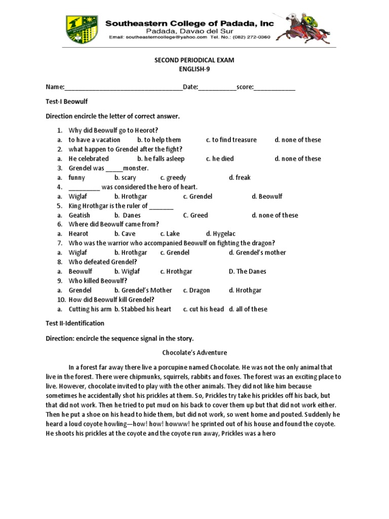 Grade 8 English Exam | PDF | Beowulf | Linguistics