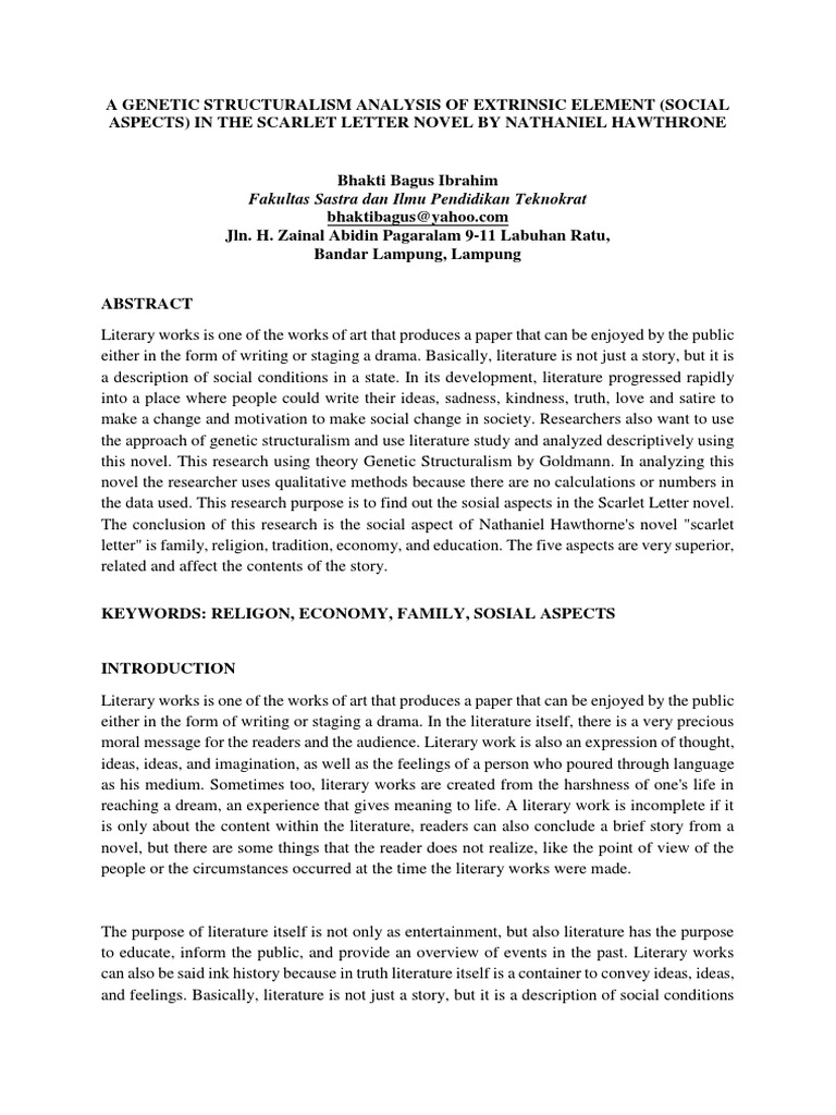 A Genetic Structuralism Analysis of Social Aspects in The Scarlet ...