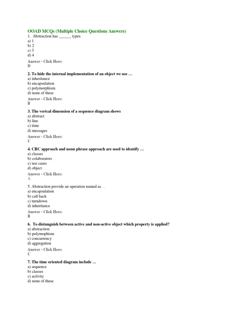 Ooad Mcqs (Multiple Choice Questions Answers) : Answer - Click Here: D | PDF | Teaching Methods ...