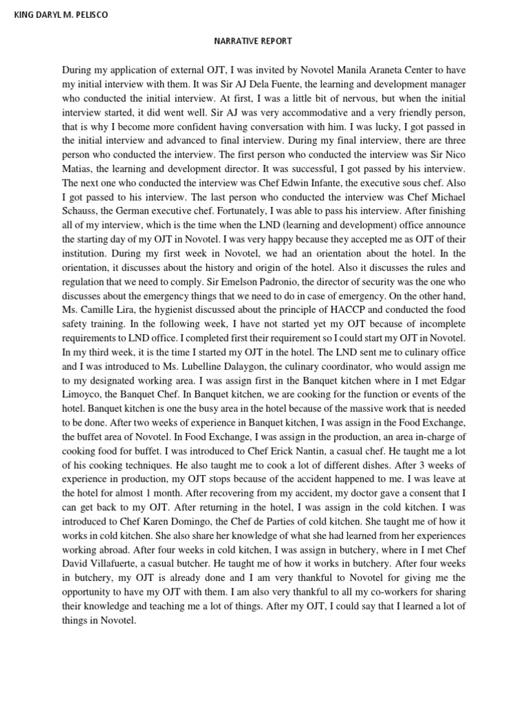 Narrative Report | PDF | Chef | Food And Drink Preparation