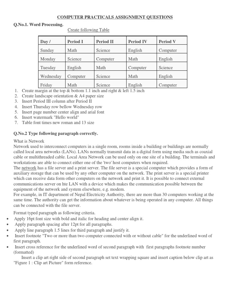 Computer Practicals Assignment Questions | PDF | Local Area Network | Computer Network