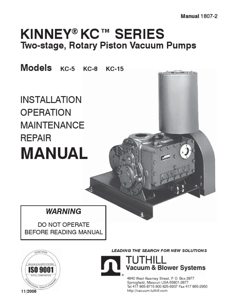 Kinney KC Rotary Piston Vacuum Pump Manual | PDF | Leak | Pump