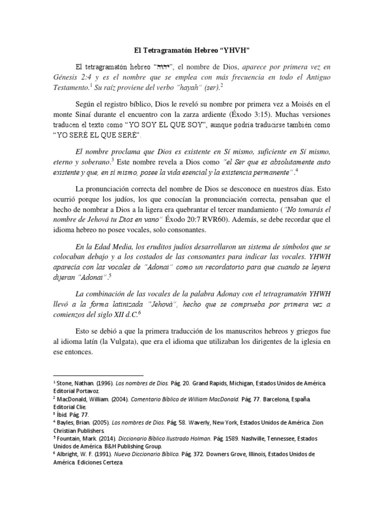 El Tetragramatón: Significado y Origen | PDF | Tetragrammaton | Jehová