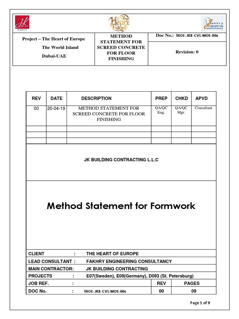 Method Statement for Floor Screeding | PDF | Personal Protective ...
