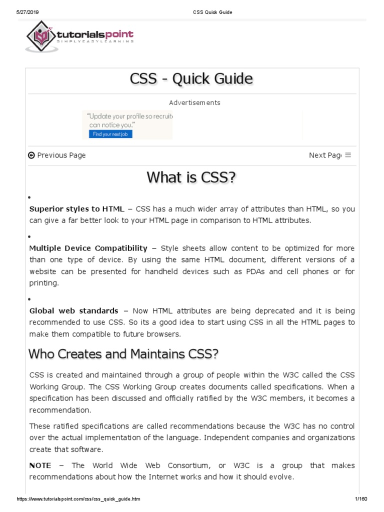 CSS Quick Guide | Download Free PDF | Cascading Style Sheets | Html