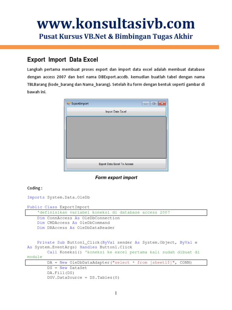 Export Import Data Excel Dengan VB Net PDF | PDF | Komputer