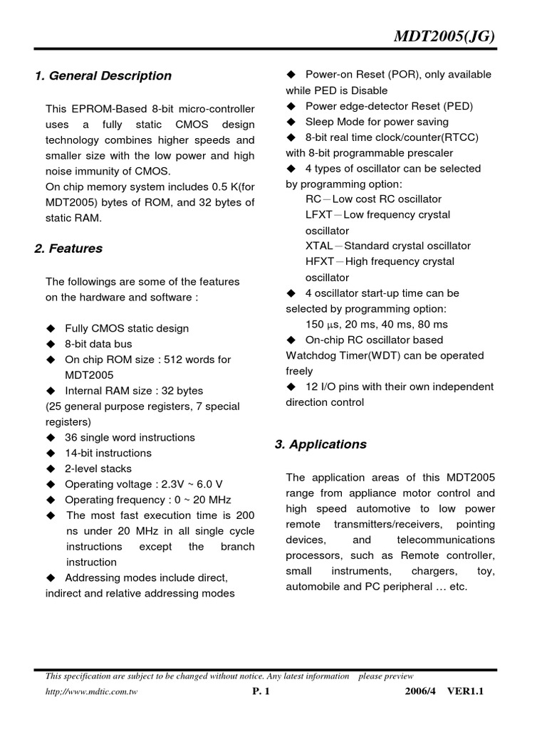 MDT2005EP | PDF | Microcontroller | Electronic Circuits