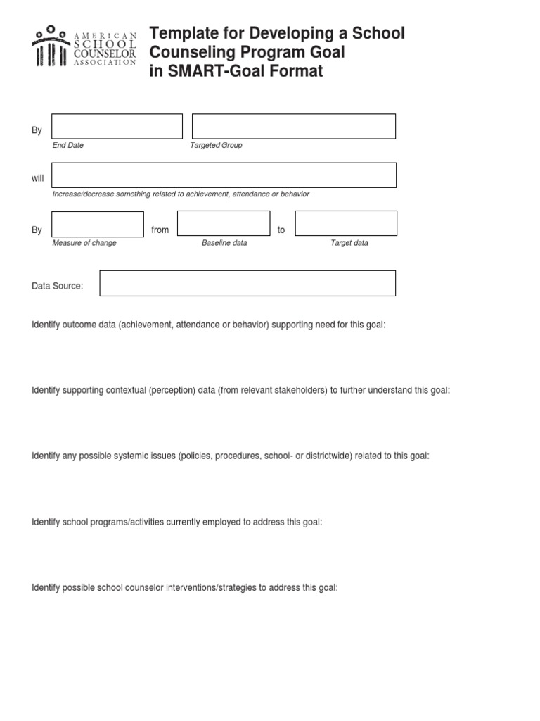 Template For Developing A School Counseling Program Goal in SMART-Goal ...