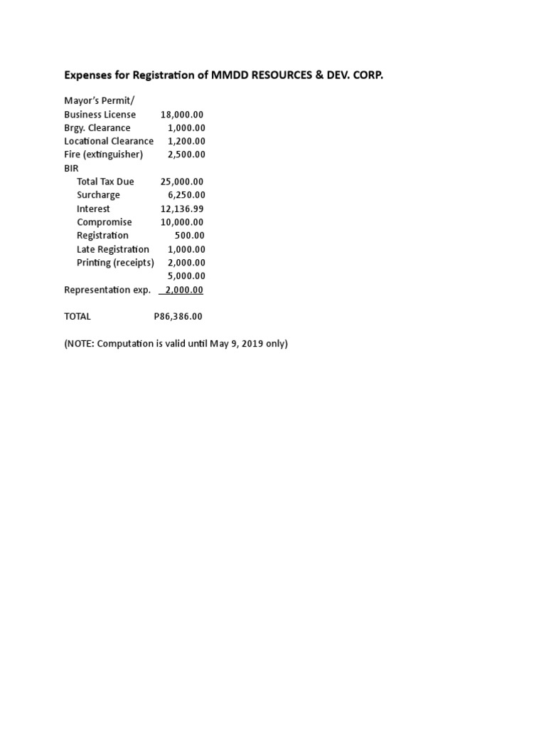 Expenses For Registration of MMDD RESOURCES & DEV. CORP | PDF | Finance ...